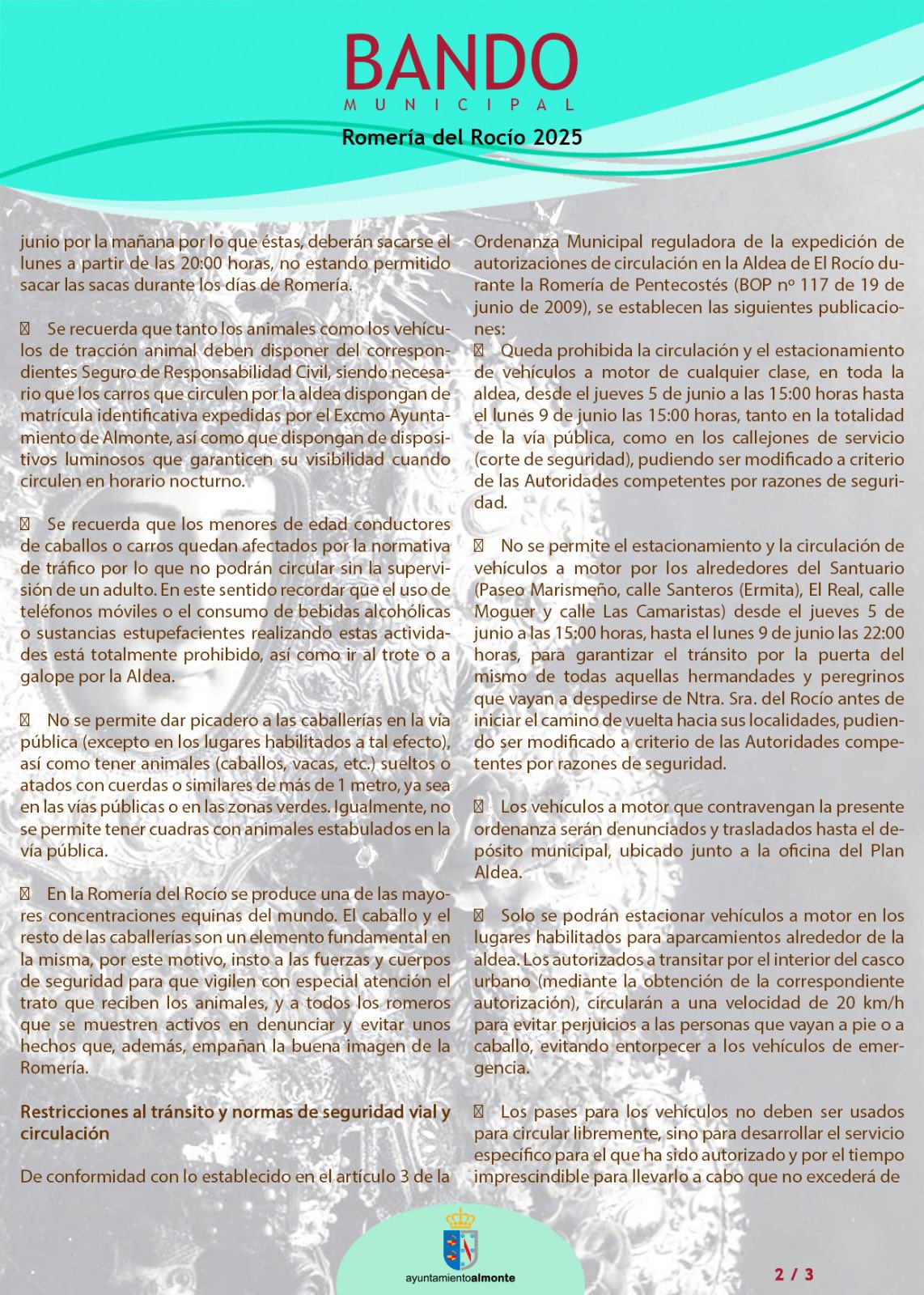 PLANO PLAN ALDEA Y BANDO ROMERÍA DEL ROCÍO 2025 - Turismo de Almonte